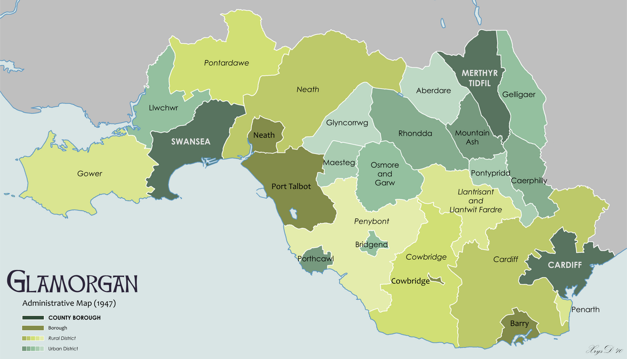 Glamorgan Administrative Map 1947 – Tongwynlais.com